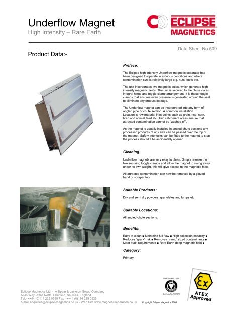 Underflow Magnet datasheet pdf - Eclipse Magnetics