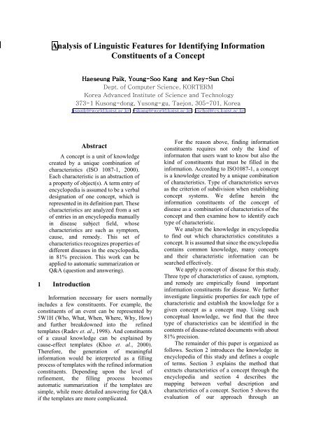 Analysis Of Linguistic Features For Identifying Information