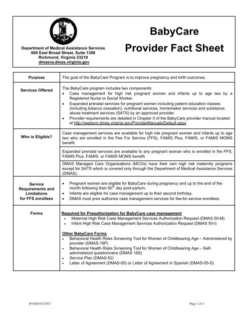 BabyCare Provider Fact Sheet - Department of Medical Assistance ...