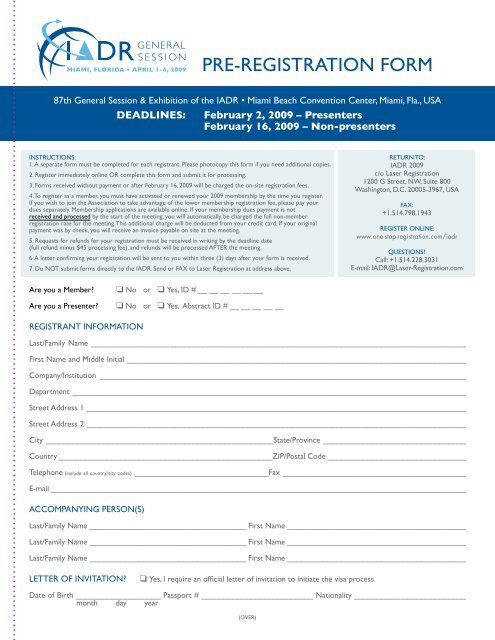 PRE-REGISTRATION FORM