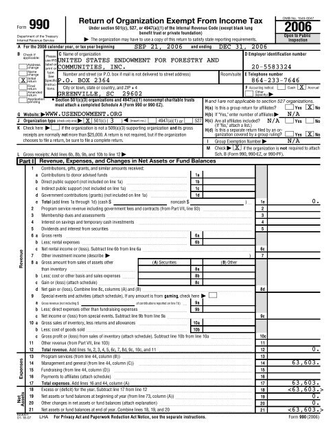 IRS Form 990 - US Endowment for Forestry & Communities, Inc.