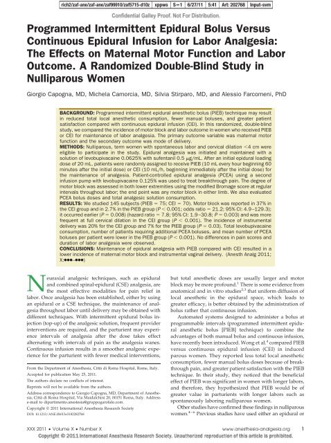 (PIEB) vs continuous epidural infusion (CEI) for labor analgesia