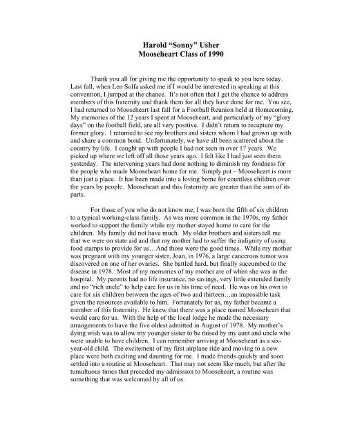 Harold â Sonnyâ Usher Mooseheart Class of 1990