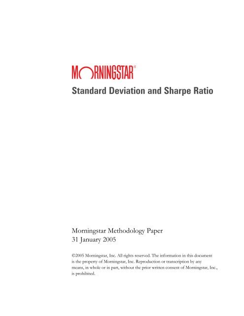 Standard Deviation and Sharpe Ratio - Morningstar