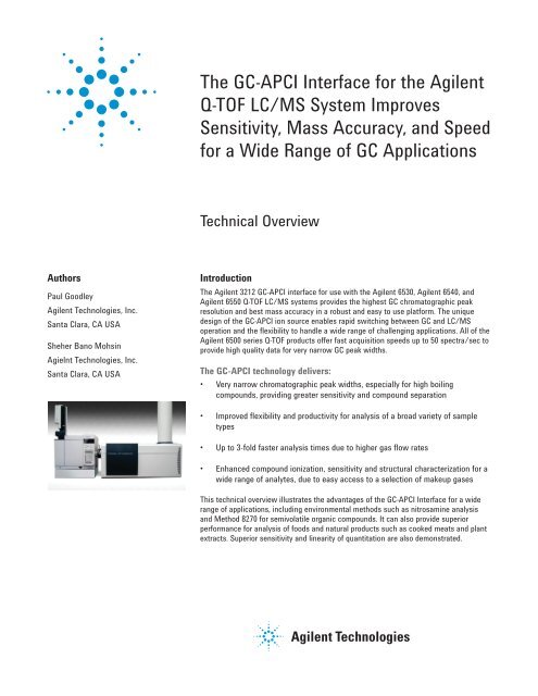 The GC-APCI Interface for the Agilent Q-TOF LC/MS System ...
