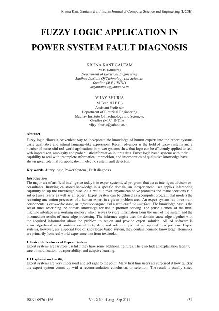 fuzzy logic application in power system fault diagnosis
