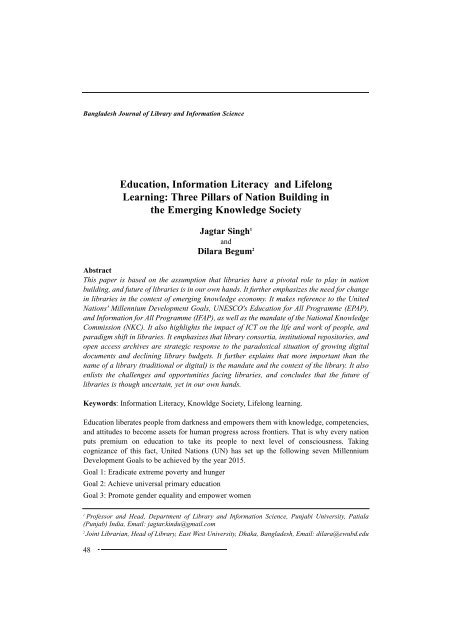 Education, Information Literacy and Lifelong Learning: Three Pillars ...
