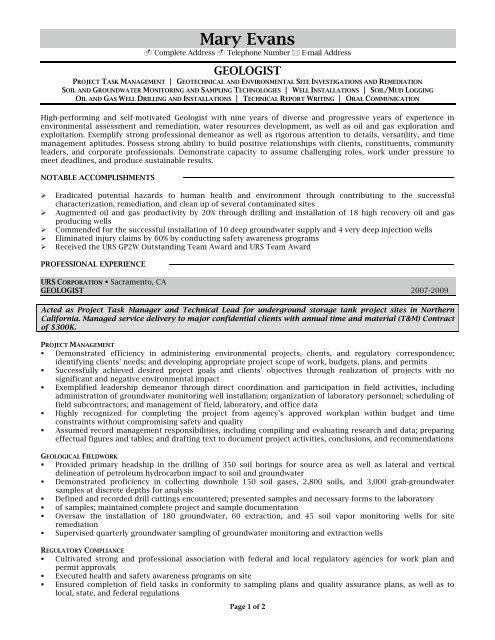 Geologist - Resume Prime