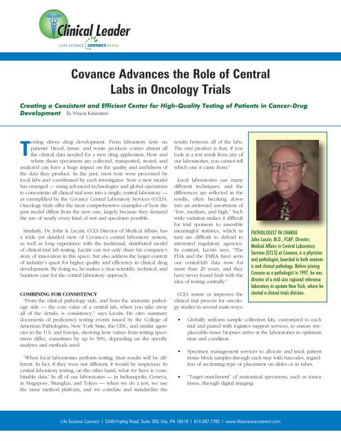 Article: Covance Advances the Role of Central Labs in Oncology Trials
