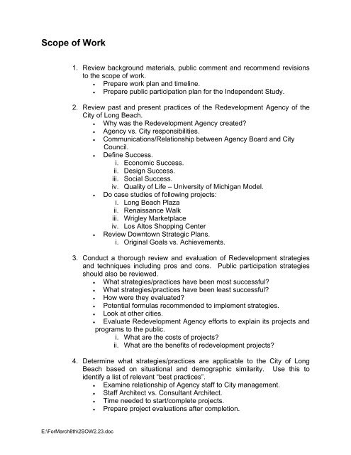 Redevelopment Study RFP Scope of Work - LBReport.com