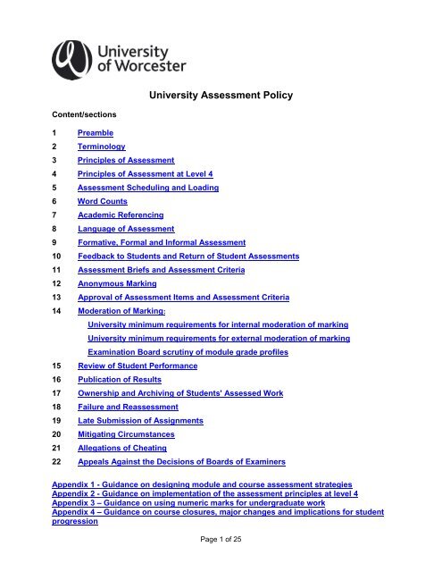 Assessment Policy - University of Worcester