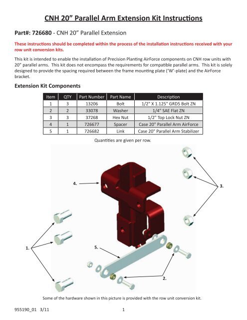 CNH 20â Parallel Arm Extension Kit Instructions - Precision Planting