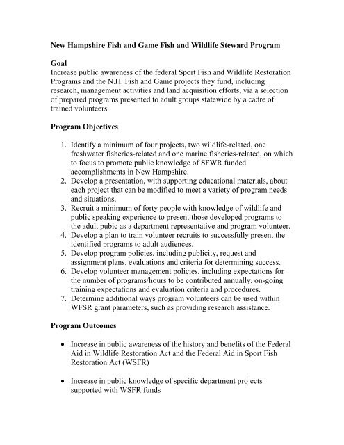 NH Fish and Wildlife Steward Program Goals and Objectives - New ...