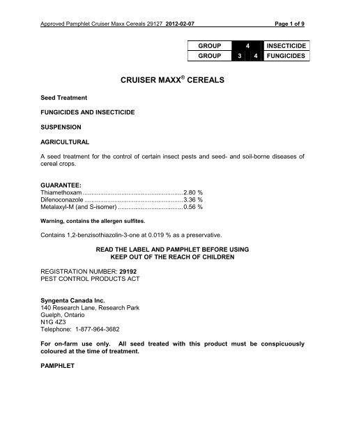 CRUISER MAXX CEREALS - Syngenta Crop Protection