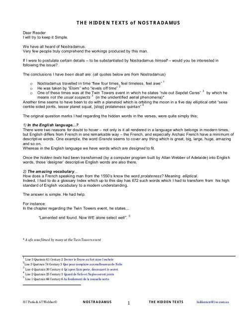 1 THE HIDDEN TEXTS of NOSTRADAMUS - World-Mysteries.com