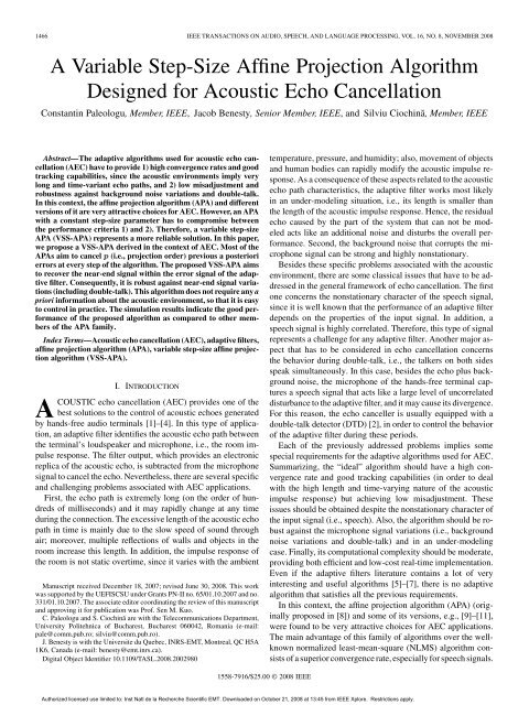 A Variable Step Size Affine Projection Algorithm D Researchgate