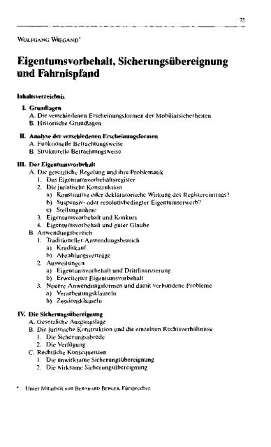 Eigentumsvorbehalt, Sicherungsübereignung und Fahrnispfand
