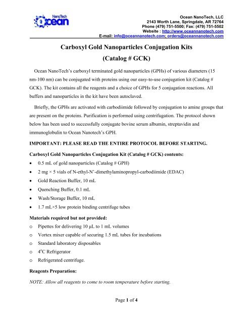 Carboxyl Gold Nanoparticle Conjugation Kit (GCK) - Ocean ...