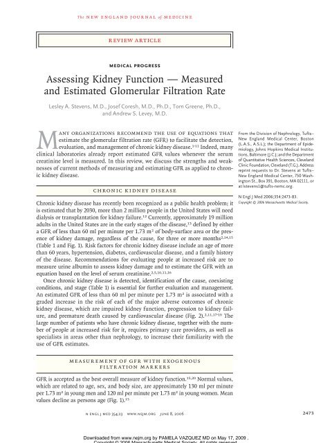 Measured and Estimated Glomerular Filtration Rate
