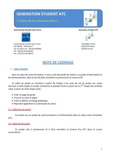 note de cadrage - Generation Student ATC