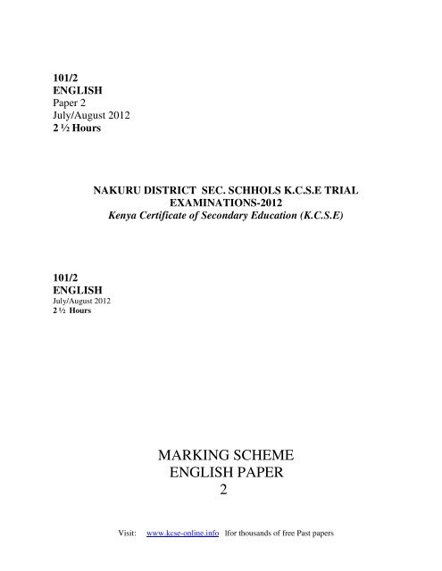 MARKING SCHEME ENGLISH PAPER 2 - KCSE Online