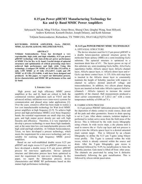 0.15 µm Power pHEMT Manufacturing Technology for Ka- and Q ...