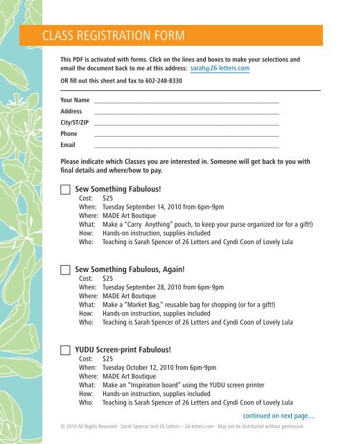 CLASS RegiStRAtion FoRM - 26 Letters