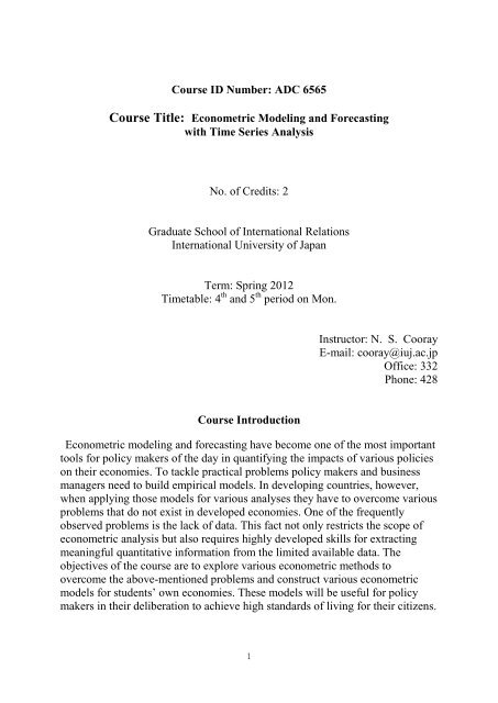 Econometric Modeling And Forecasting With Time Series Data