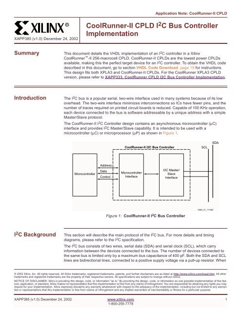 XAPP385: CoolRunner-Ii CPLD I2C Bus Controller ... - Xilinx