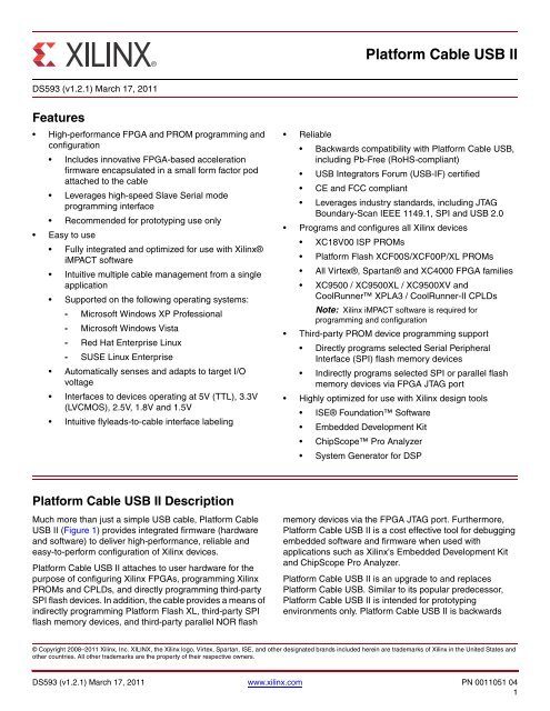 Xilinx DS593, Platform Cable USB II, Data Sheet