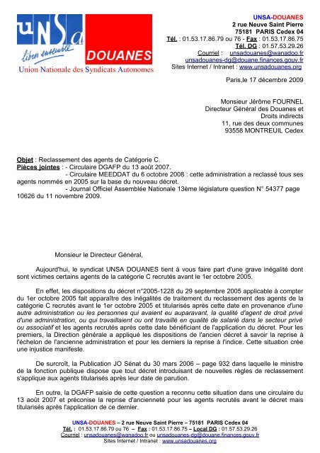 EXAMEN PROFESSIONNEL POUR L'ACCÈS AU CORPS DE CATÉGORIE A DE LA DIRECTION GÉNÉRALE DES DOUANES ...