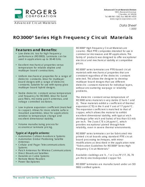 Rogers Corporation: RO3000 Data Sheet