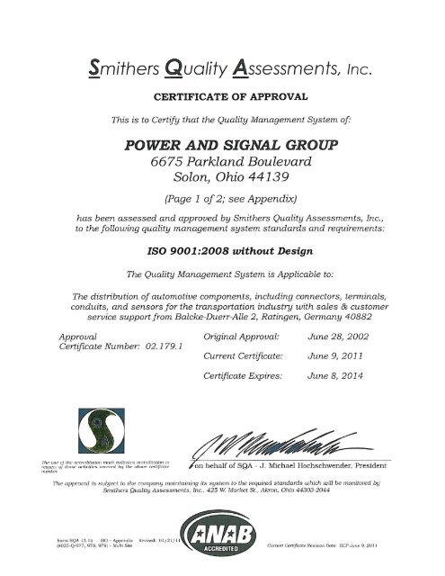 ISO Certification Document - Power & Signal Group