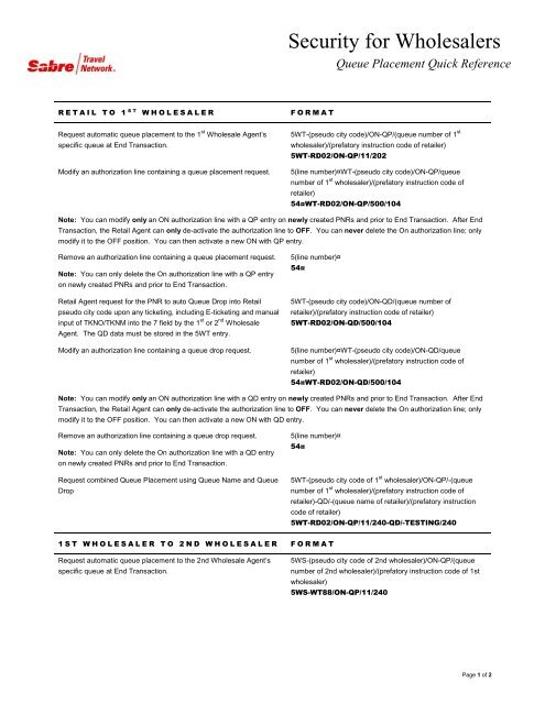 (EN) Security for Wholesalers Restrictions - Queue ... - Sabre Holdings