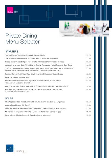 Private Dining Menu Selector - Novotel London West