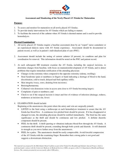 Assessment and Monitoring of the Newly Placed AV ... - Fistula First