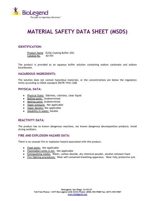 Cat. #421701 -- ELISA Coating Buffer (5X) - BioLegend