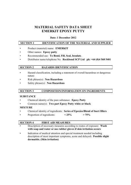 TITANIUM PUTTY RESIN ITW Devcon Material Safety Data Sheet, 54% OFF