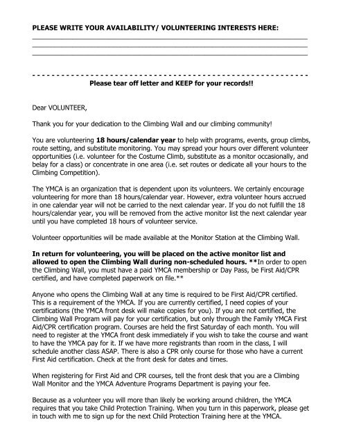 YMCA VOLUNTEER APPLICATION FORM - The Family YMCA