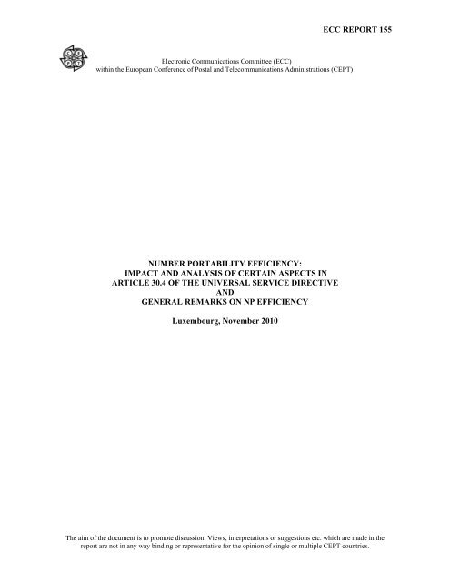 ECC REPORT 155 NUMBER PORTABILITY EFFICIENCY: IMPACT ...