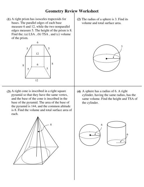 Geometry Review Worksheet