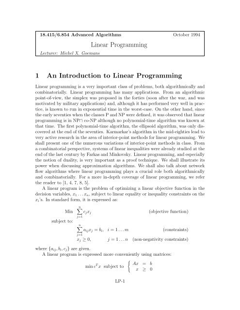 Linear Programming 1 An Introduction To Linear Programming 6975