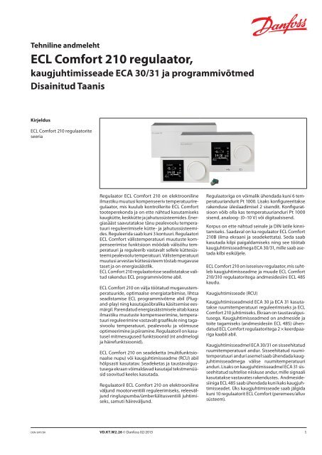 ECL Comfort 210 regulaator ja kaugjuhtimisseade ECA ... - Danfoss