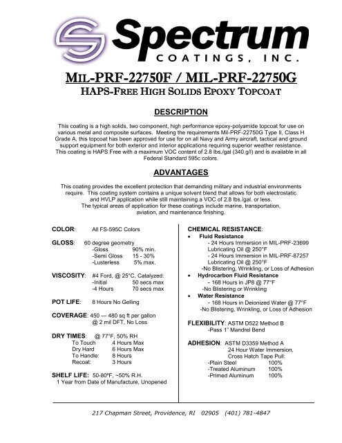 MIL-PRF-22750F / MIL-PRF-22750G - Spectrum Coatings