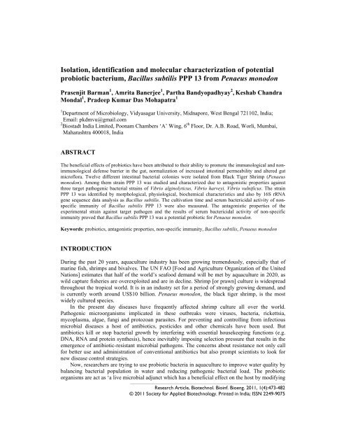Isolation, identification and molecular characterization of potential ... Isolation, identification and molecular characterization of potential ...