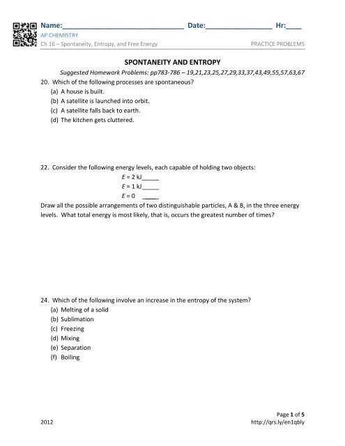 Thermodynamics (Ch 16) - AP Chemistry