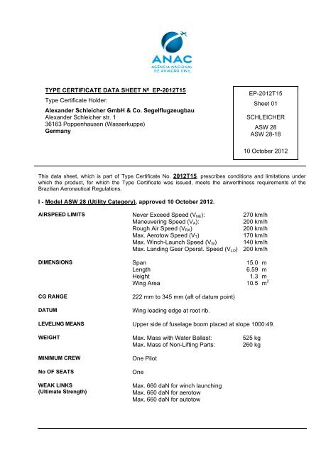 TYPE CERTIFICATE DATA SHEET N EP 2012T15 Type Anac