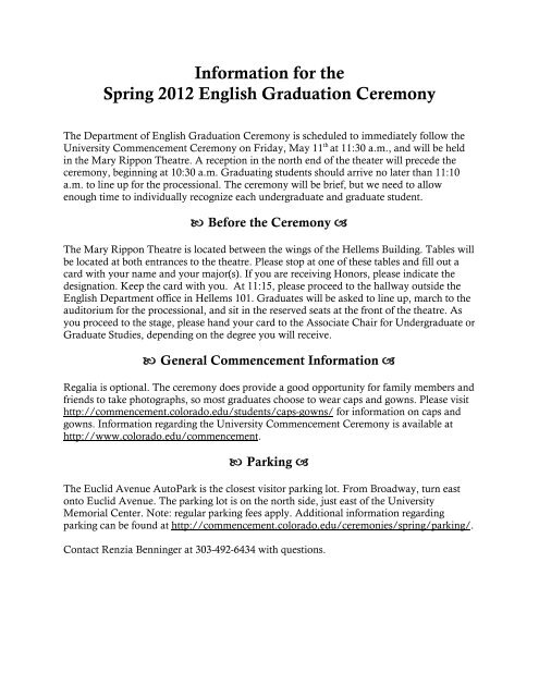 Information for the Spring 2012 English Graduation Ceremony