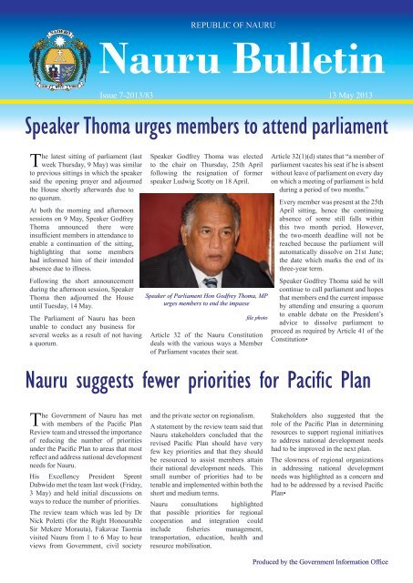 Nauru Bulletin Issue 83 - The Government of the Republic of Nauru