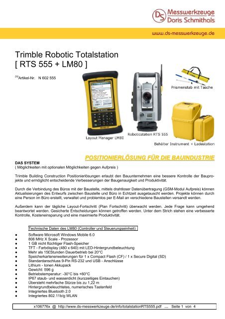 Trimble Robotic Totalstation [ RTS 555 + LM80 ] - DS-Messwerkzeuge